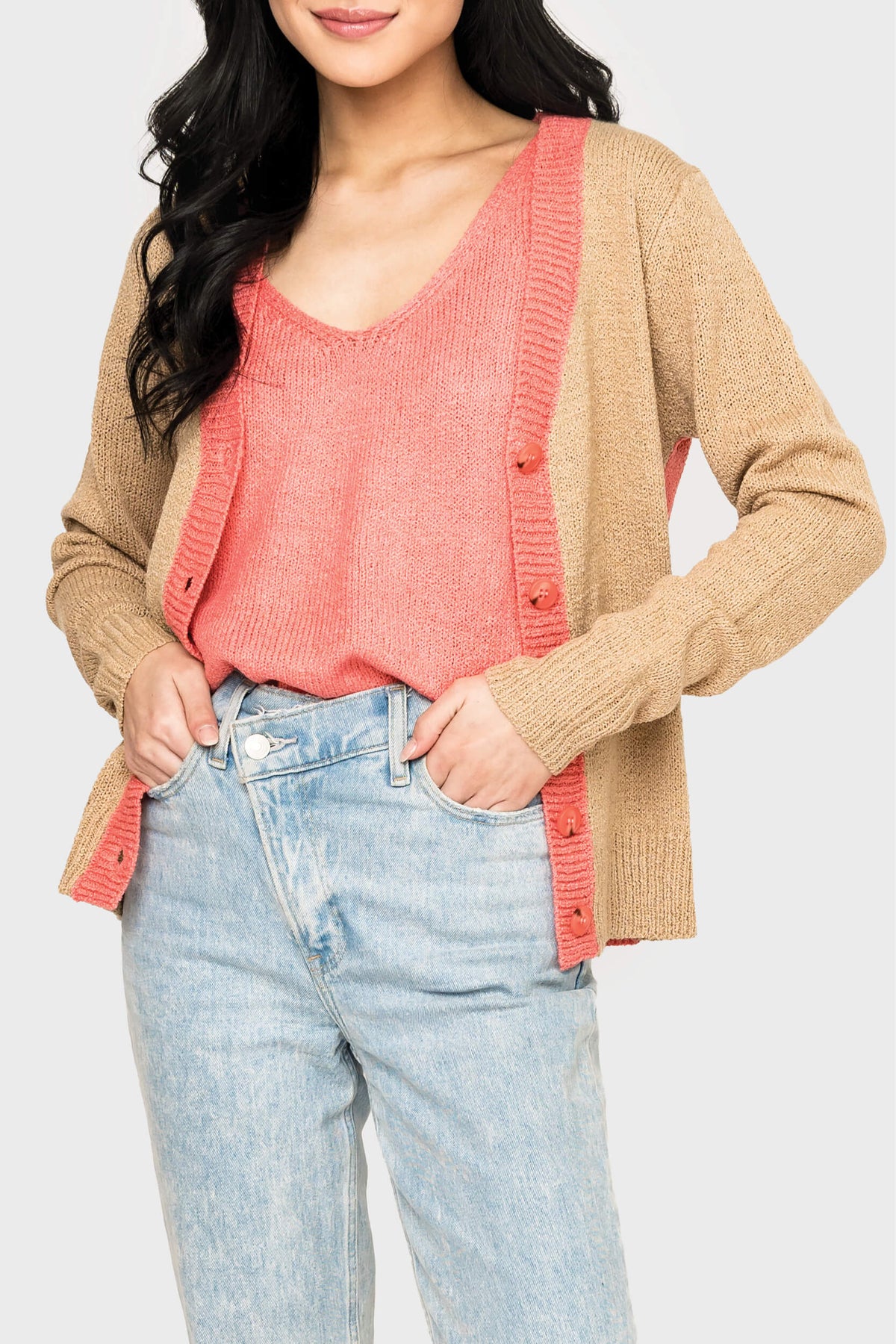 Button Front Colorblock Cardigan – Gibsonlook