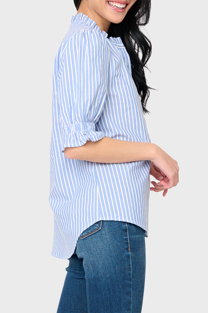 Dianthus Henley Puff Sleeve Striped Blouse – Gibsonlook