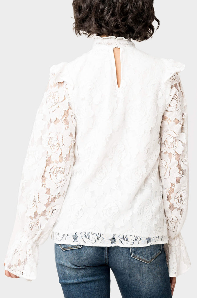 Long Puff Sleeve Ruffle Trim Blouse – Gibsonlook